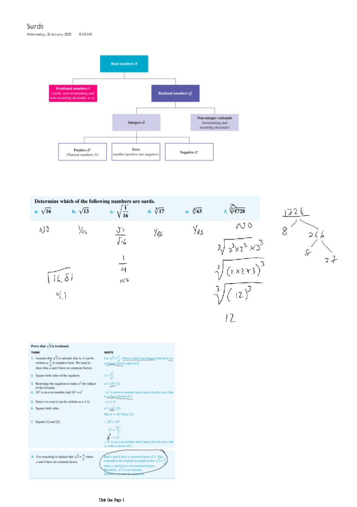 Unit One 123 - MDEWRJIO: Surds and Index Laws Notes - Studocu