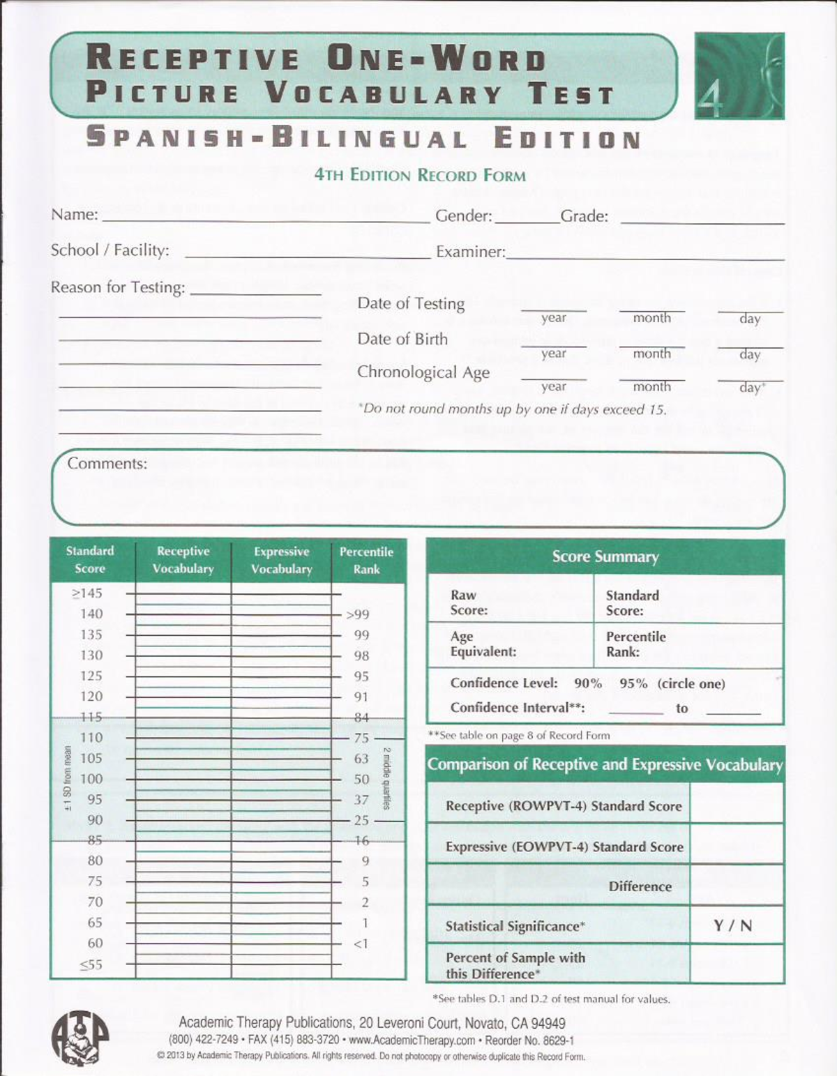 Rowpvt protocolo original - RECEPTIVE PICTURE VOCABULARY TEST 4 EDITION ...