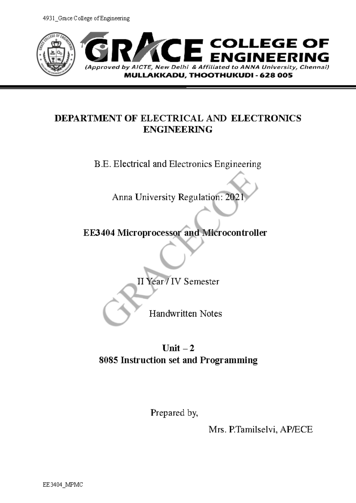 EE3404 Microprocessor & Microcontroller Unit 2 Handwritten Notes - Studocu