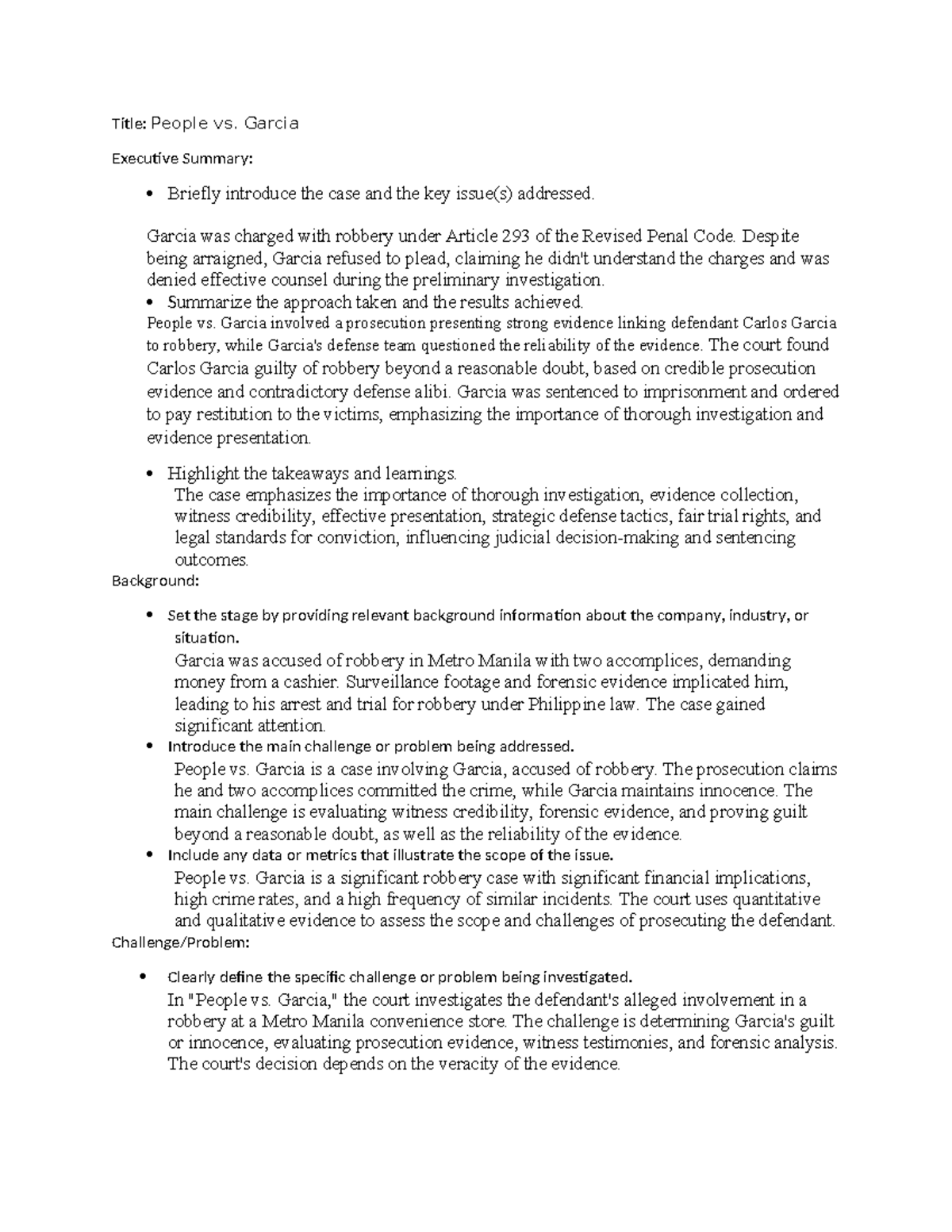 Case Study: People vs. Garcia - Exploring Legal Outcomes and Challenges ...
