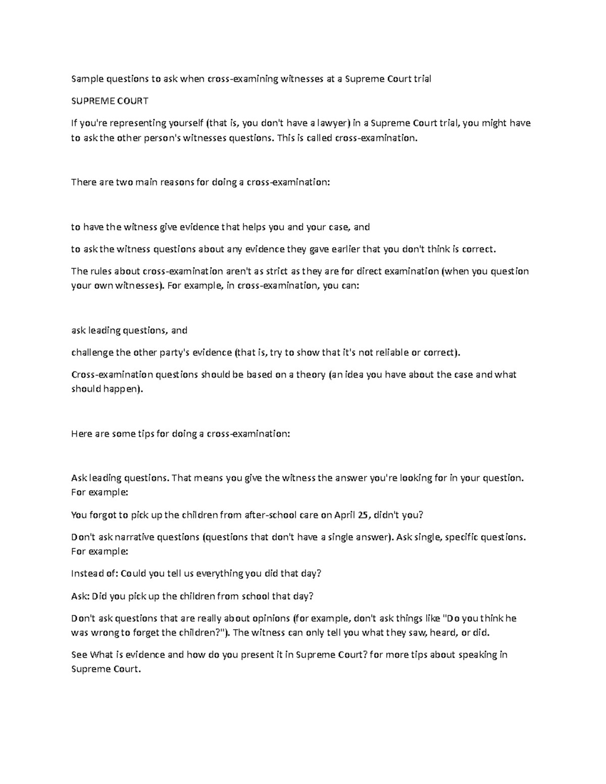 Sample Cross-Examination Questions for Supreme Court Trials - Studocu