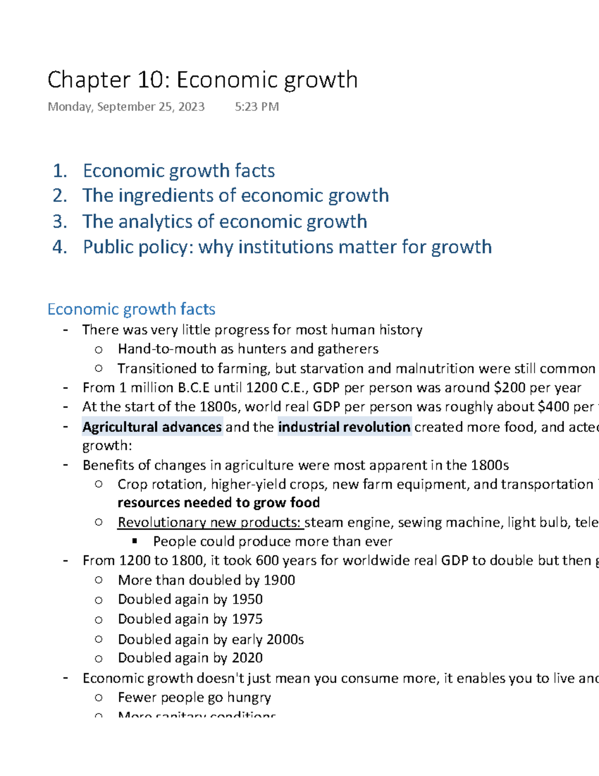 Chapter 10: Economic Growth - Insights and Public Policy Impacts - Studocu