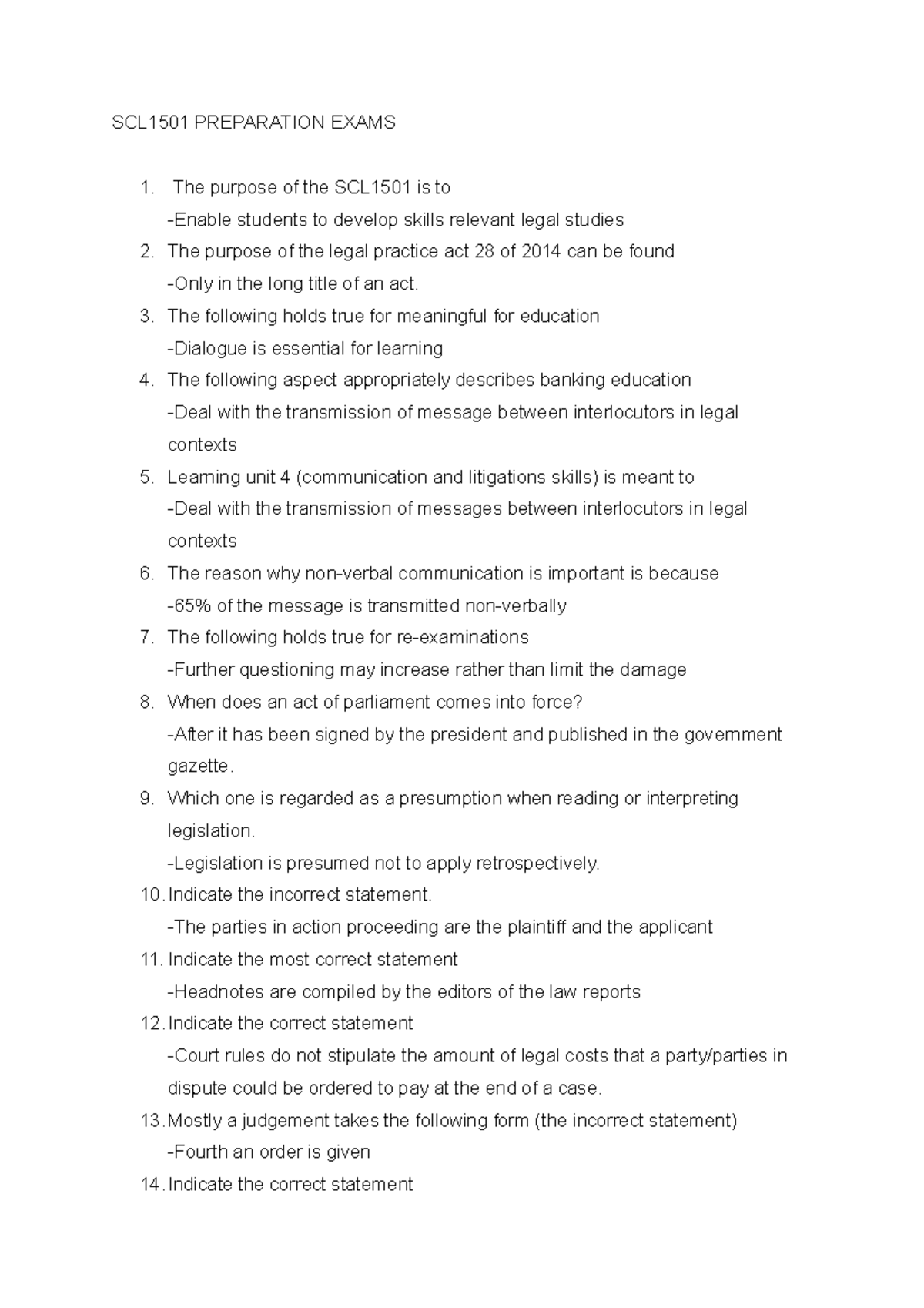 SCL1501 Final Exam Preparation Guide and Question Answers - Studocu