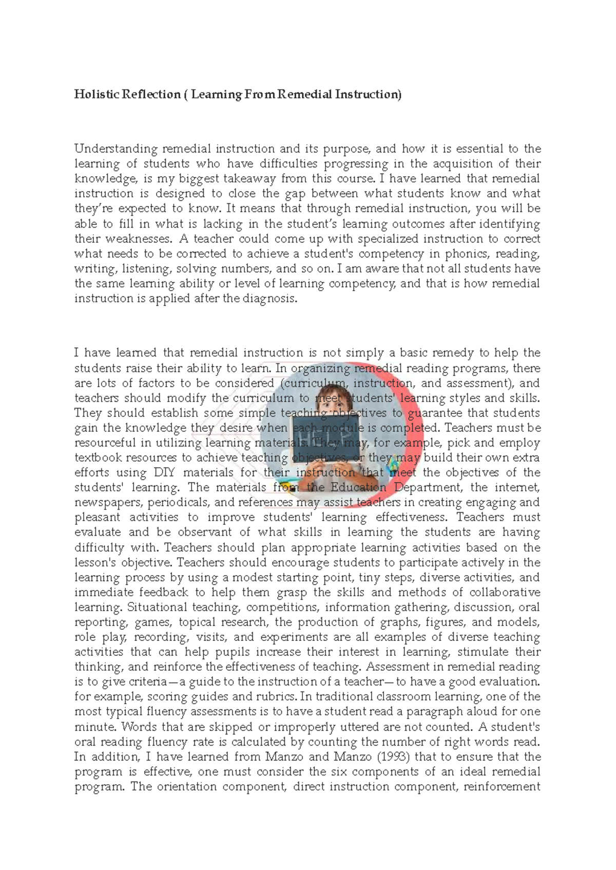 Holistic Reflection on Remedial Instruction Strategies and Practices ...