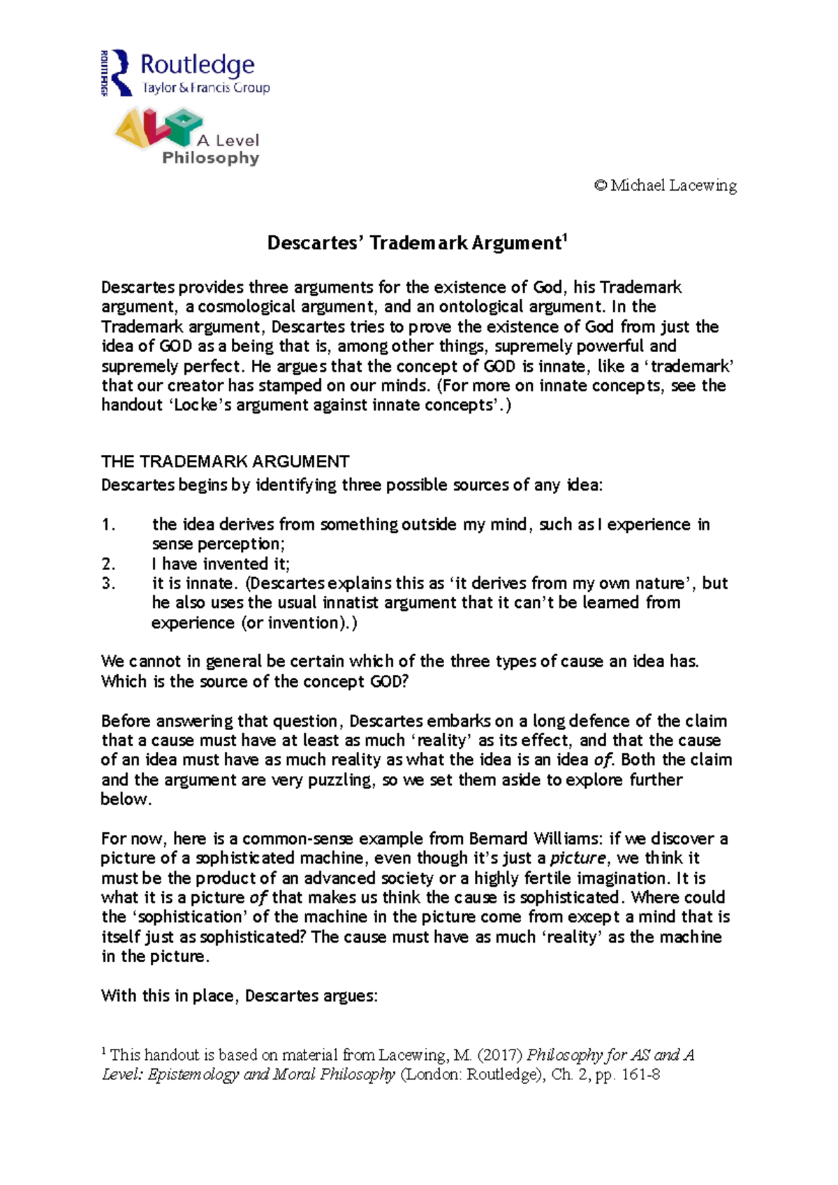 Descartes' Trademark Argument: Analyzing God's Existence - Studocu