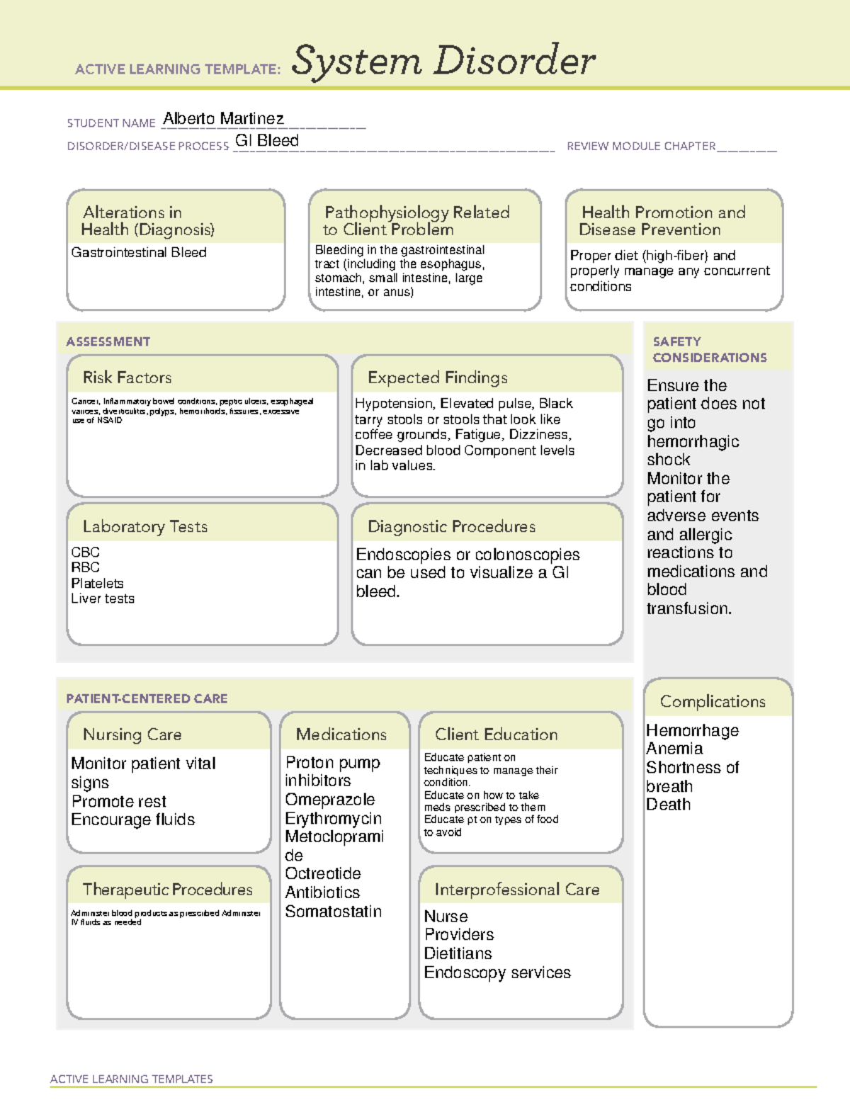 GI Bleed Active Learning Template: System Disorder Guide - Studocu