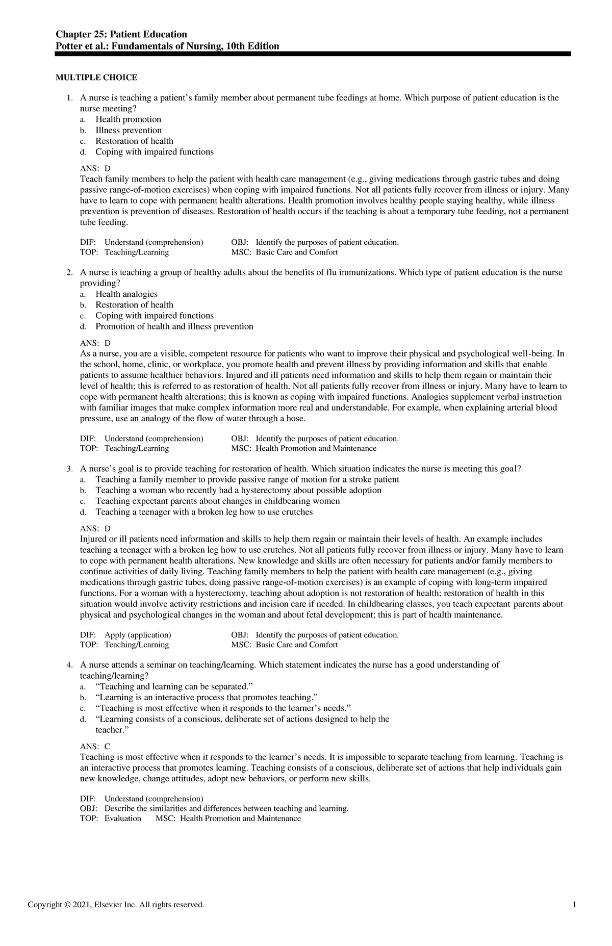 Exam View - Chapter 33 - Chapter 33: Self-Concept Potter et al ...