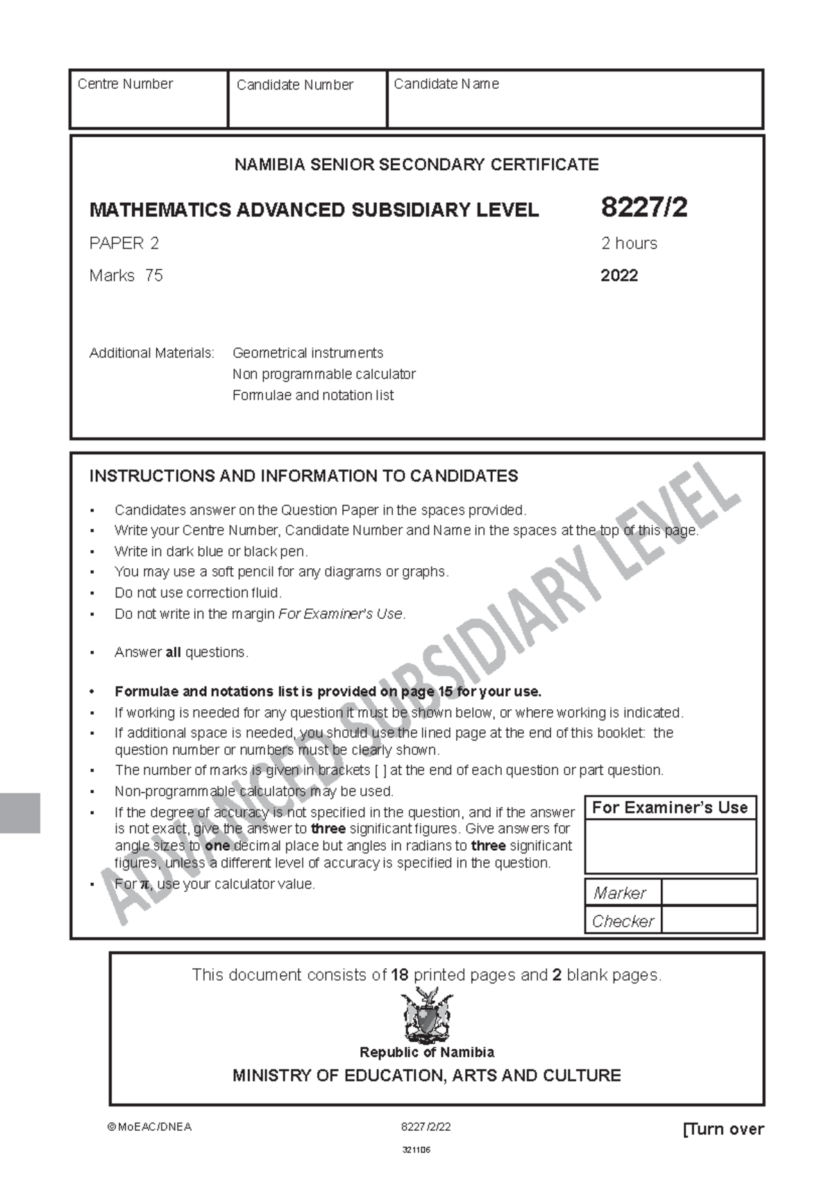 AS Mathematics Paper 2 8227/2 2022 Official Exam Document - Studocu