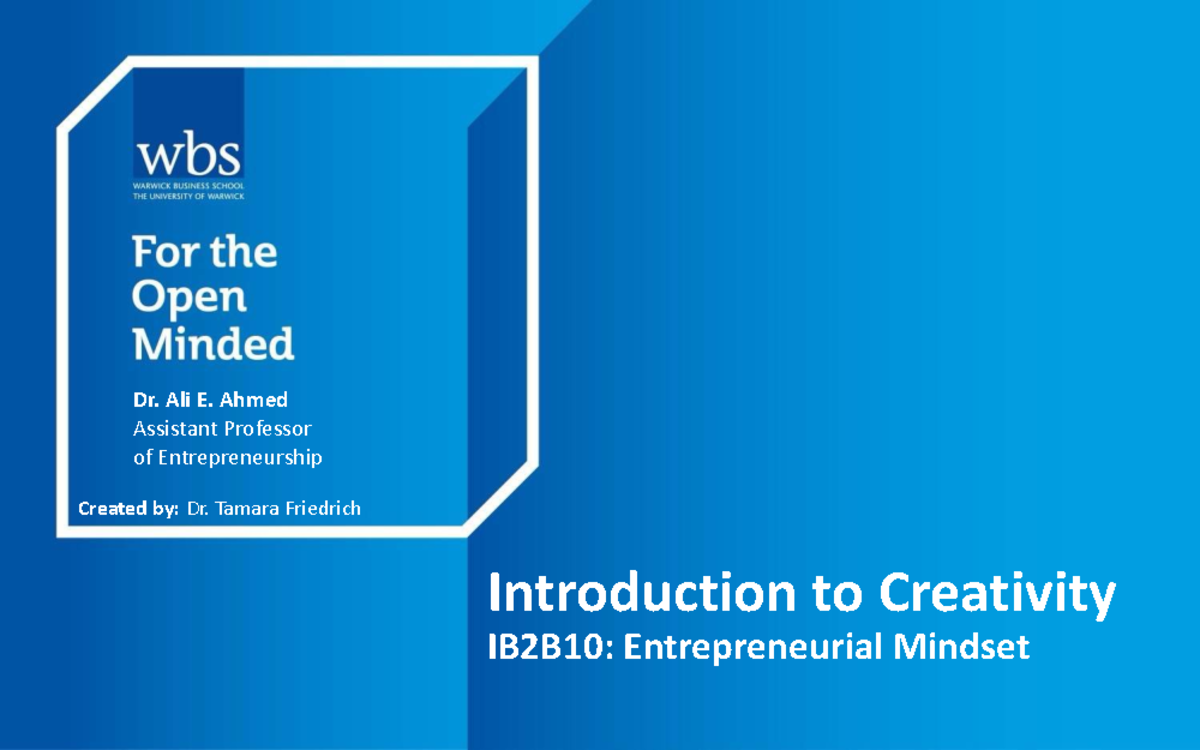 IB2B10: Week 1 - Introduction to Creativity and Innovation - Studocu
