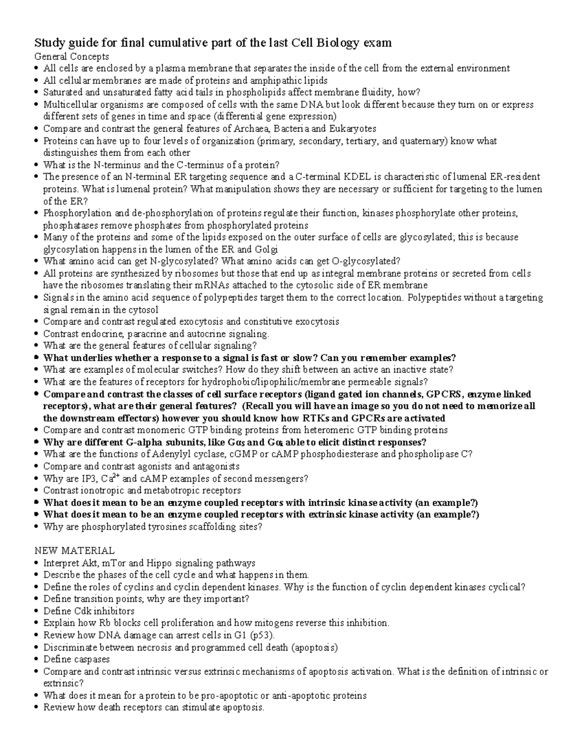 Study Guide for Cell Biology Final Exam: Key Concepts and Topics - Studocu