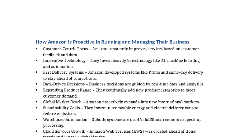 Amazon Proactive Business Strategies Summary - Studocu