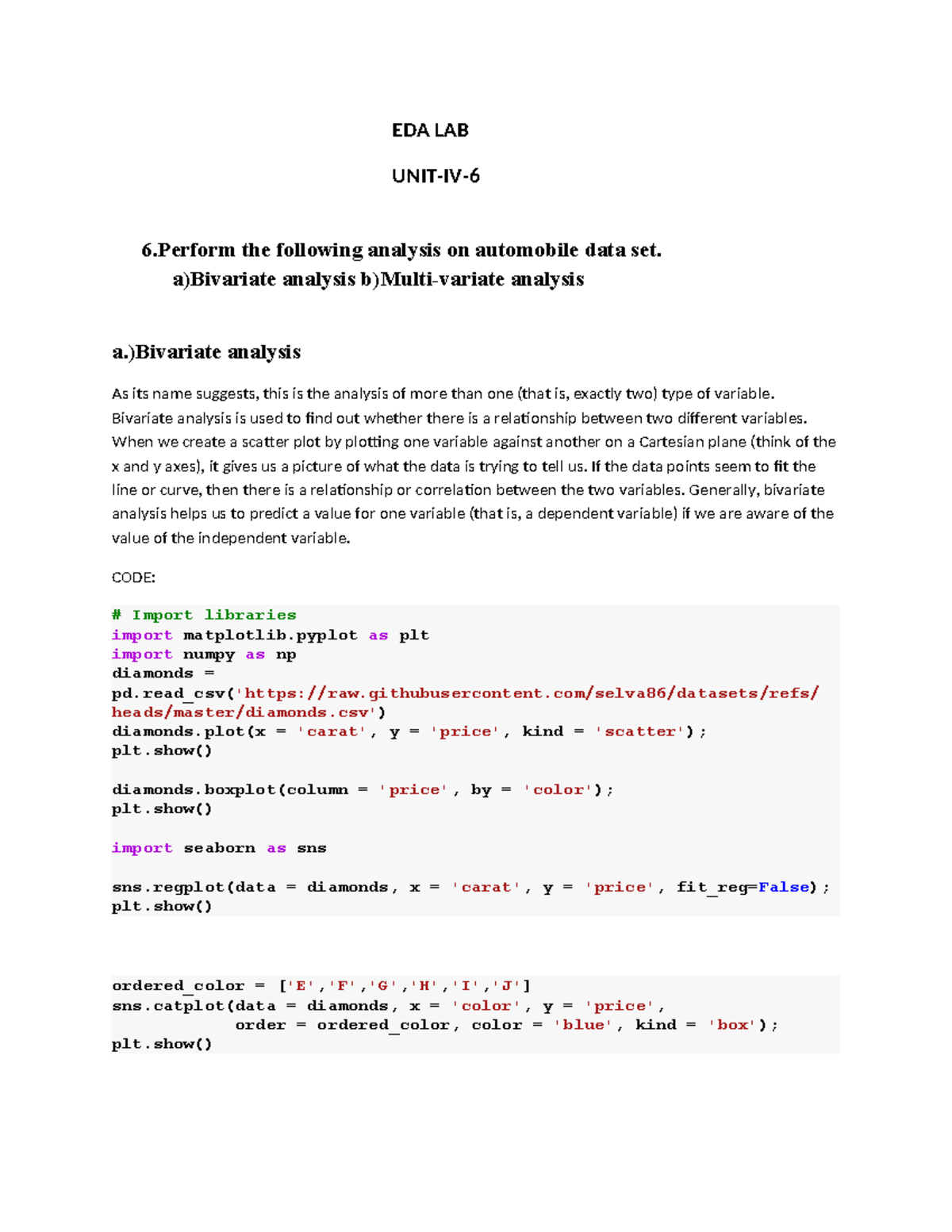 EDA LAB UNIT IV - 6: Bivariate & Multivariate Analysis on Auto Data ...