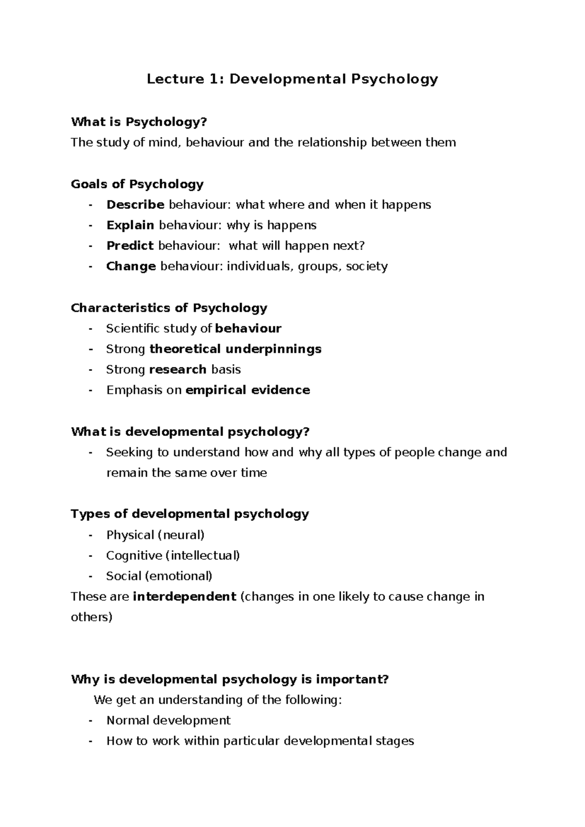 PSYC1000 Lecture 1: Introduction to Developmental Psychology - Studocu