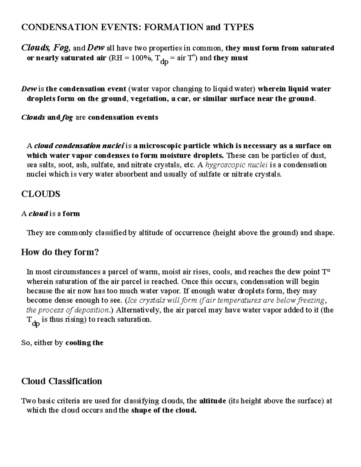 LECT11 Clouds-e LC: Understanding Cloud Formation and Types - Studocu
