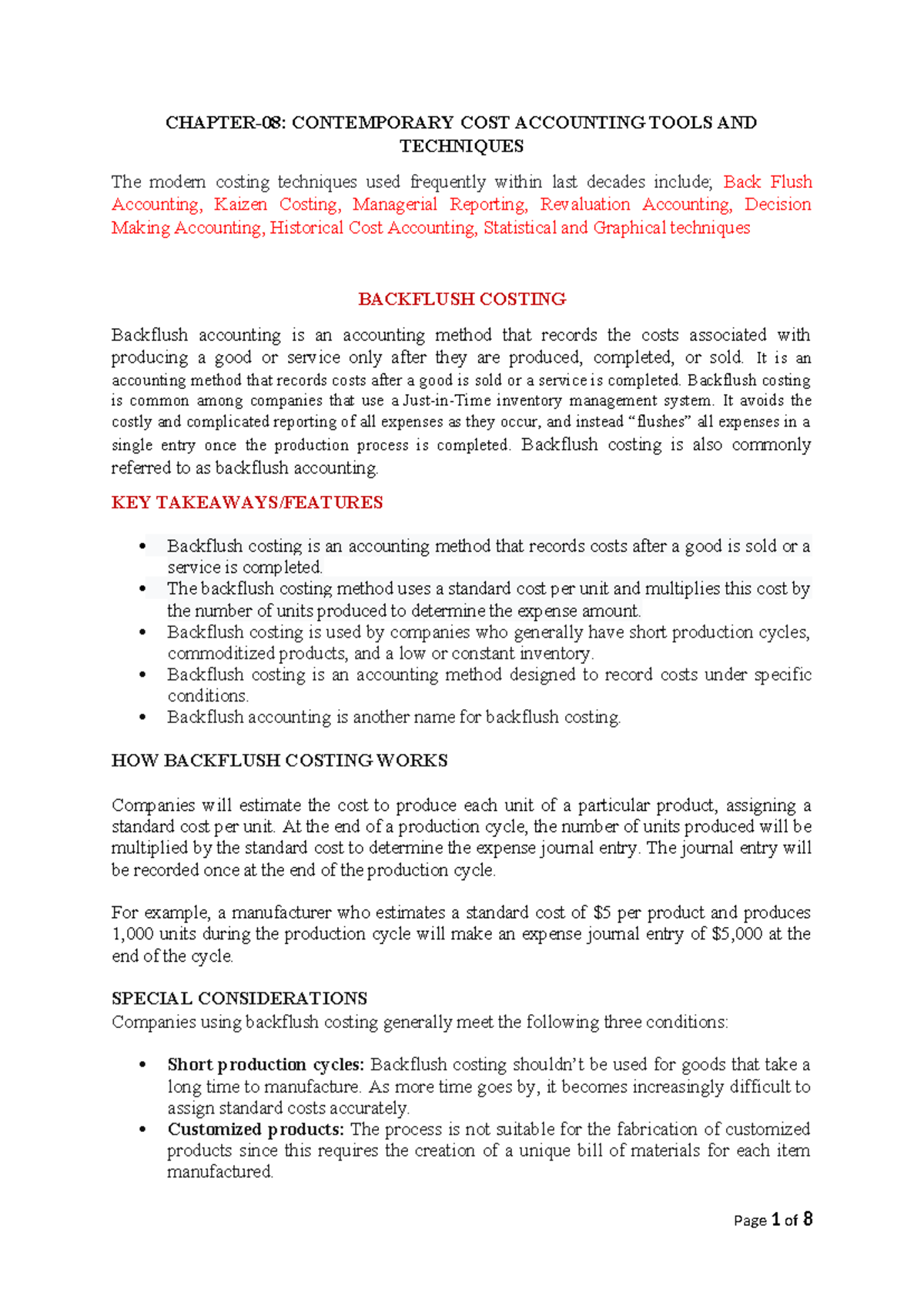 Chapter 8: Modern Cost Accounting Techniques & Tools for Decision ...