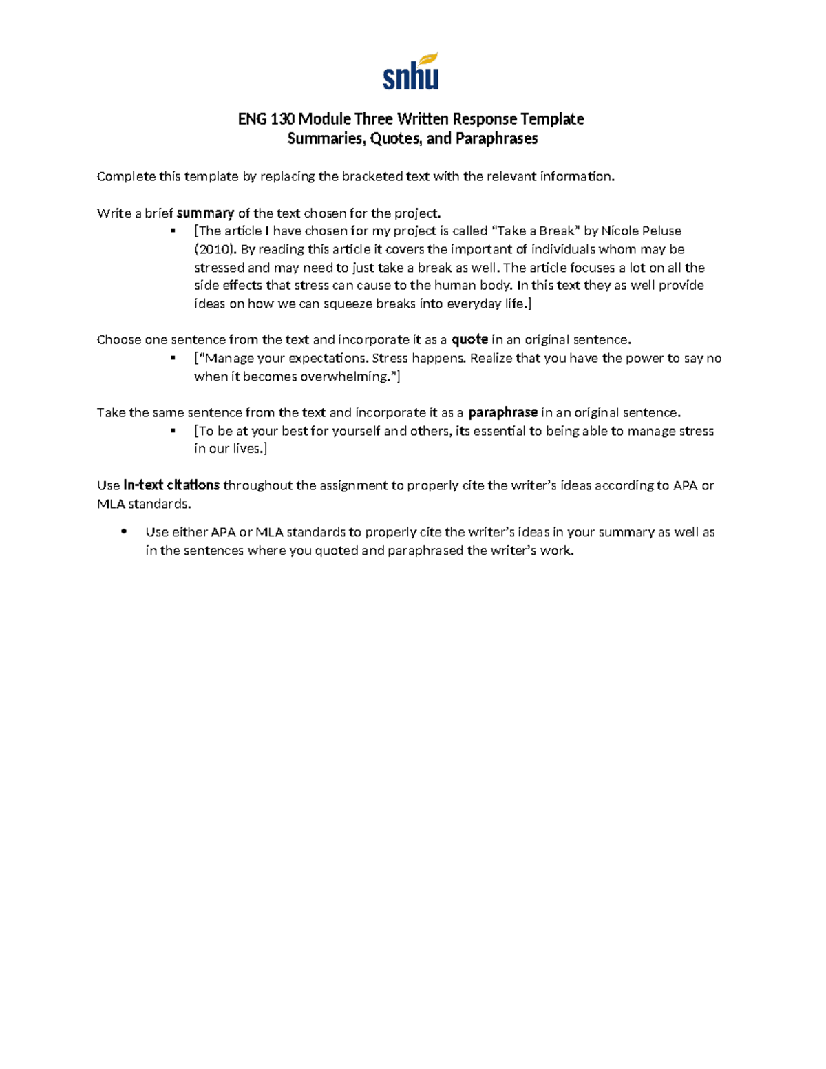 ENG 130 Mod 3 Written Response Template Guide - Studocu