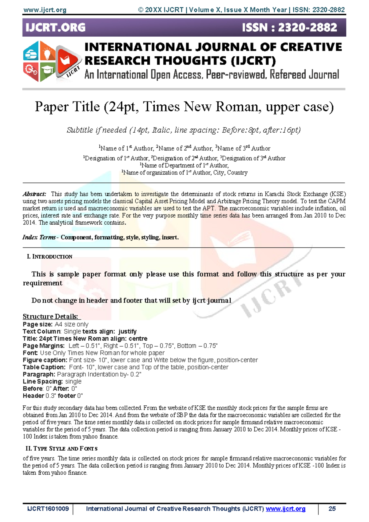 KSE-100 Index Stock Returns Analysis: Paper Format Guidelines - Studocu