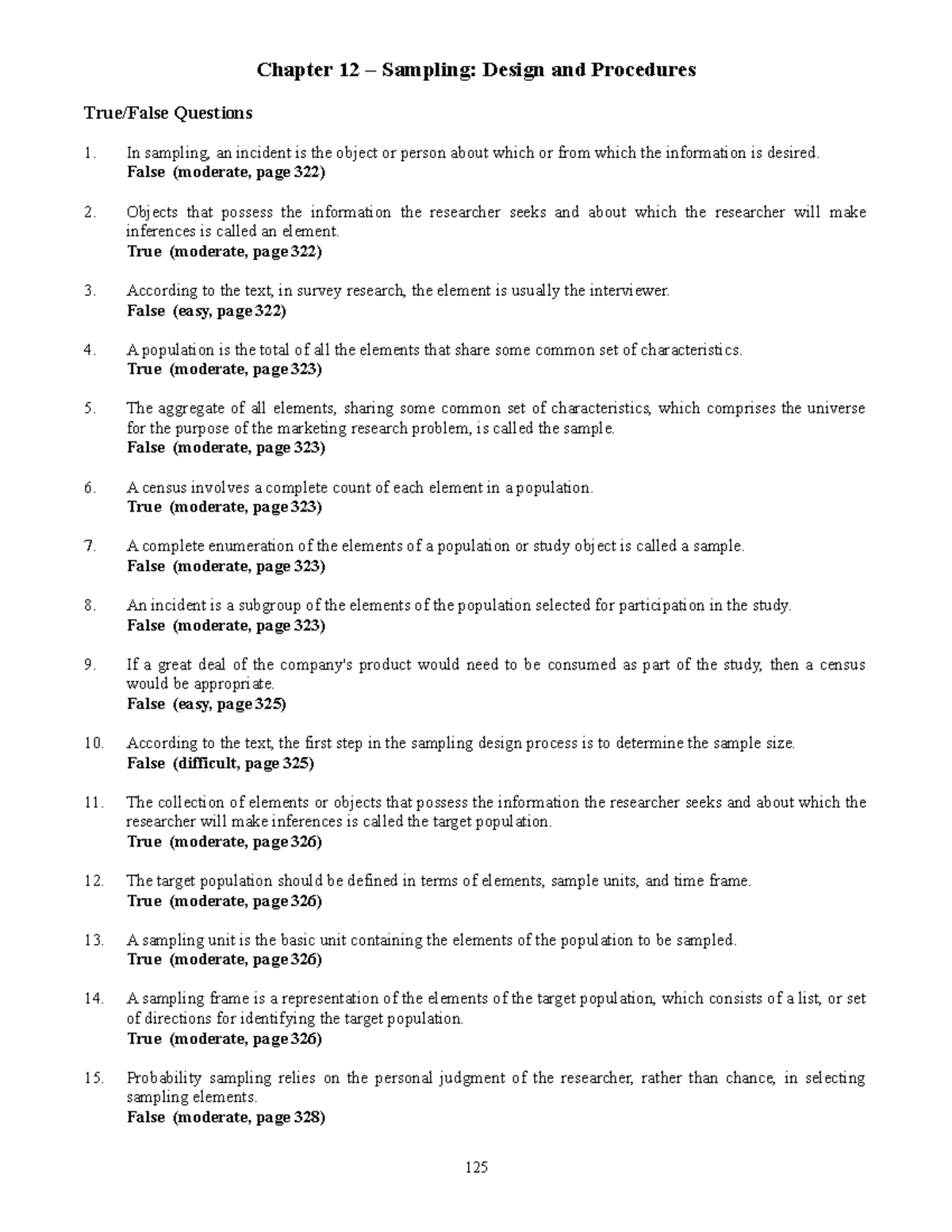 Marketing Research Chapter 12 Test Bank: Sampling Techniques ...