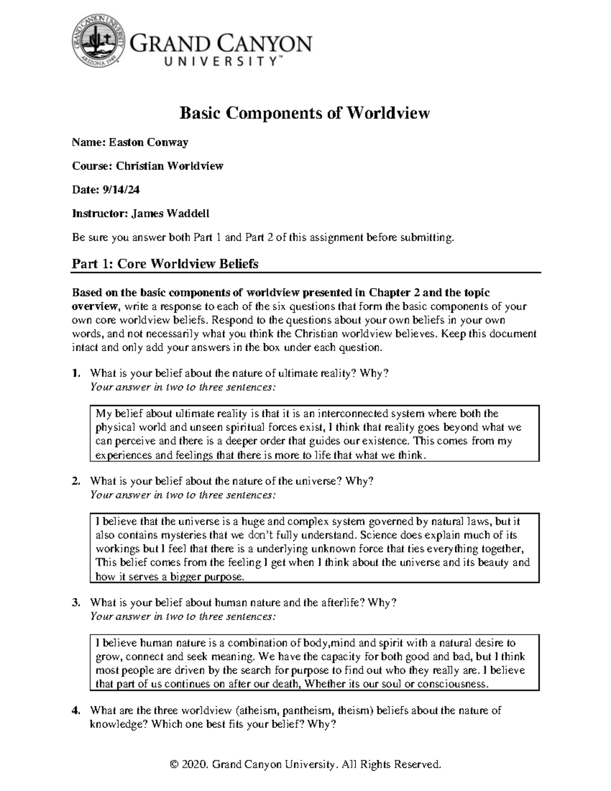 Basic Components Of Worldview - © 2020. Grand Canyon University. All ...
