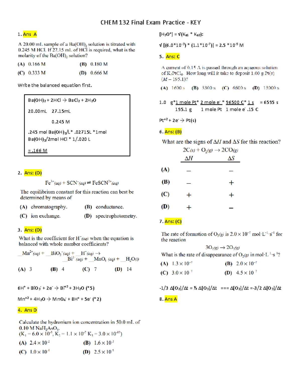 Chem132 Final Exam Practice Questions w/ KEY - Deprecated API usage ...
