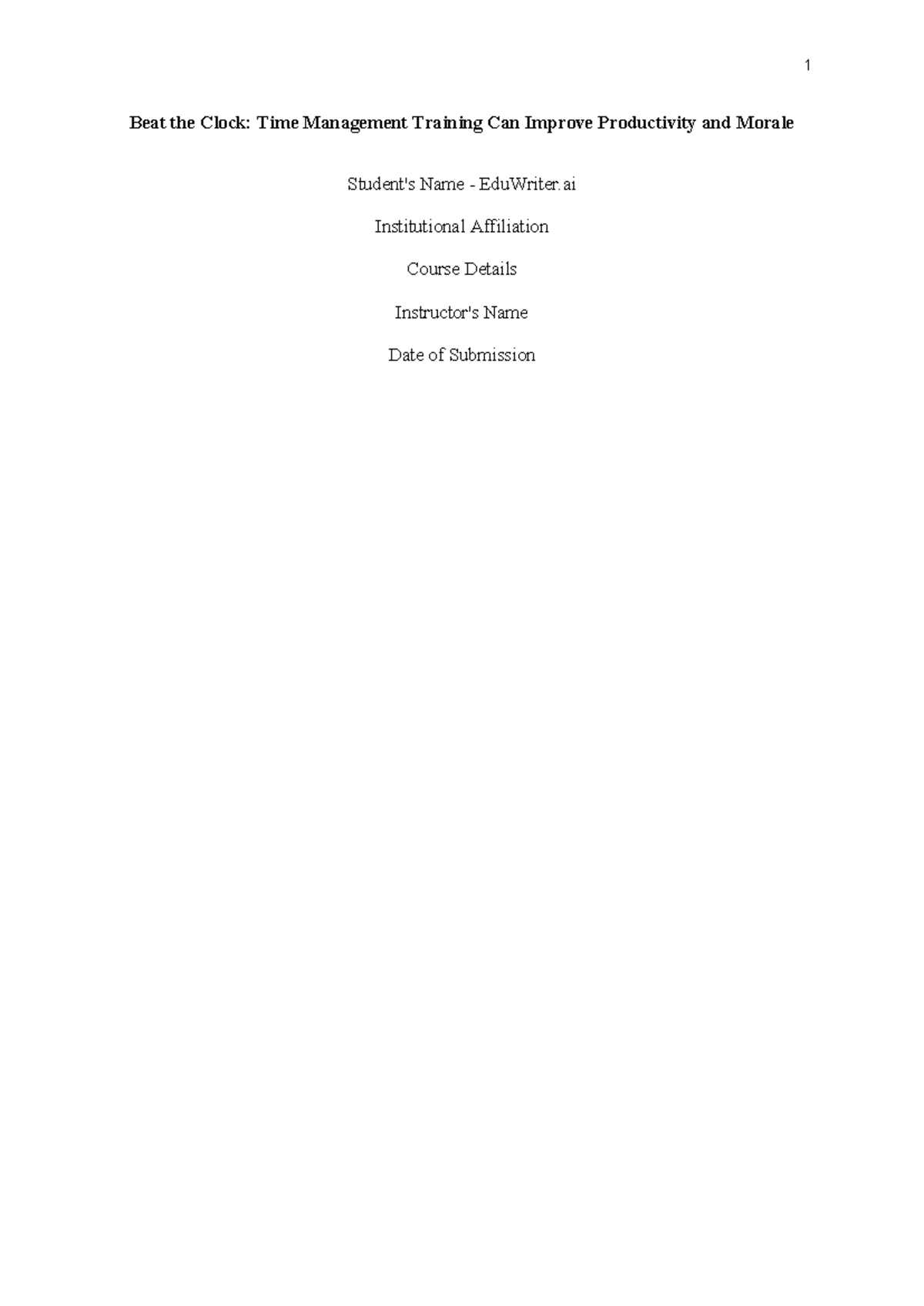 Beat the Clock Time Management Training Can Improve Productivity and ...