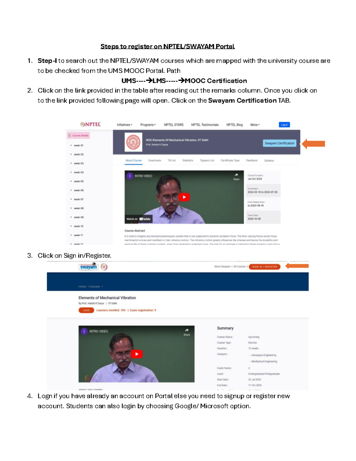 NPTEL MOOC Registration Guide: Step-by-Step Instructions - Studocu