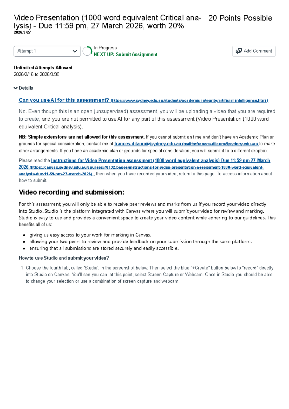 Video Presentation (1000 Word Equivalent) Critical Analysis - Due 27 ...