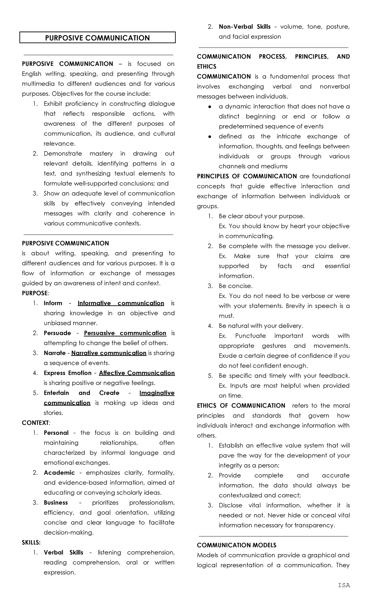 Purposive Communication Notes P1: Skills in Volume, Tone, and ...