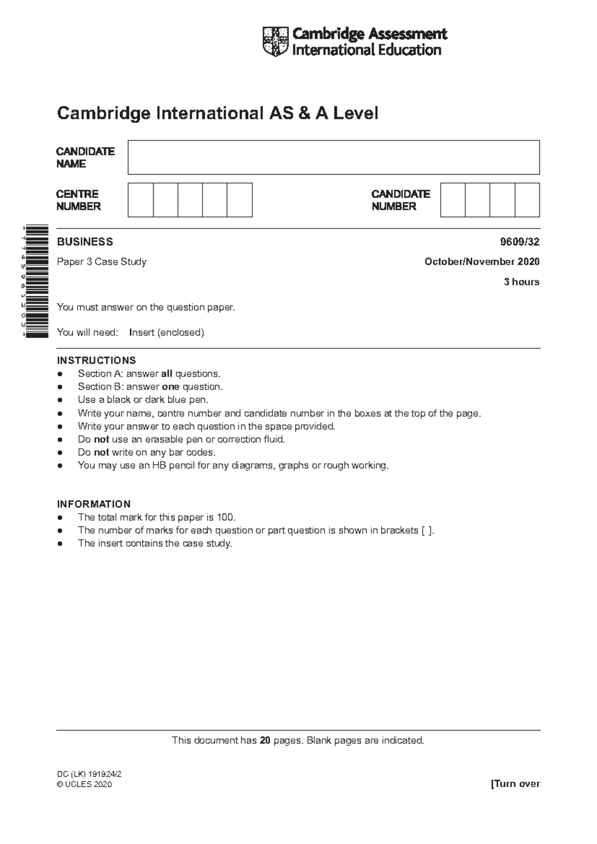 Cambridge International AS A Level 9609 Business Paper 3 Case Study ...