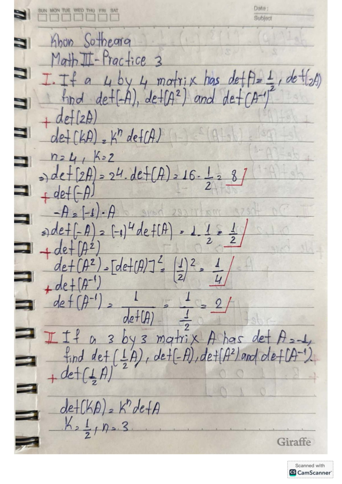 Math III Practice 3 - Determinants and Matrix Properties - Studocu