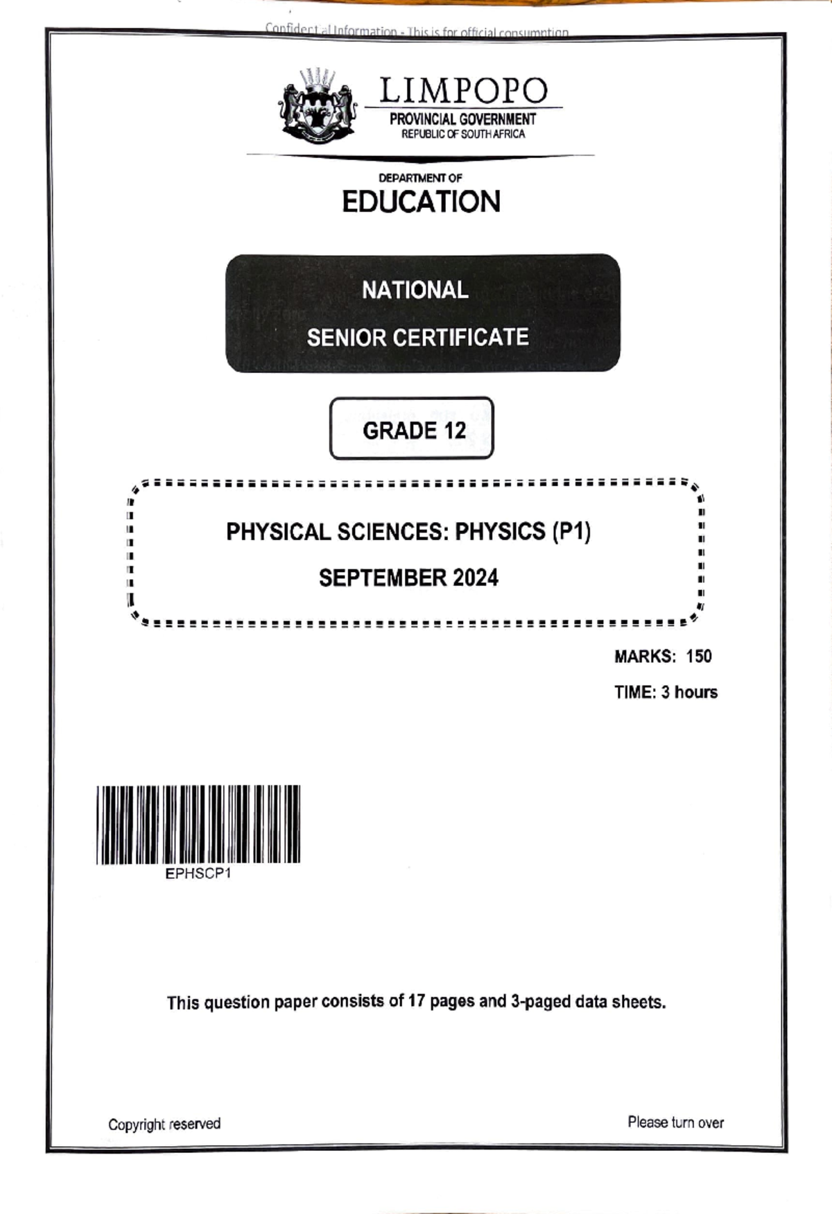 Physical Sciences P1 Exam Paper - Limpopo September 2024 - Studocu