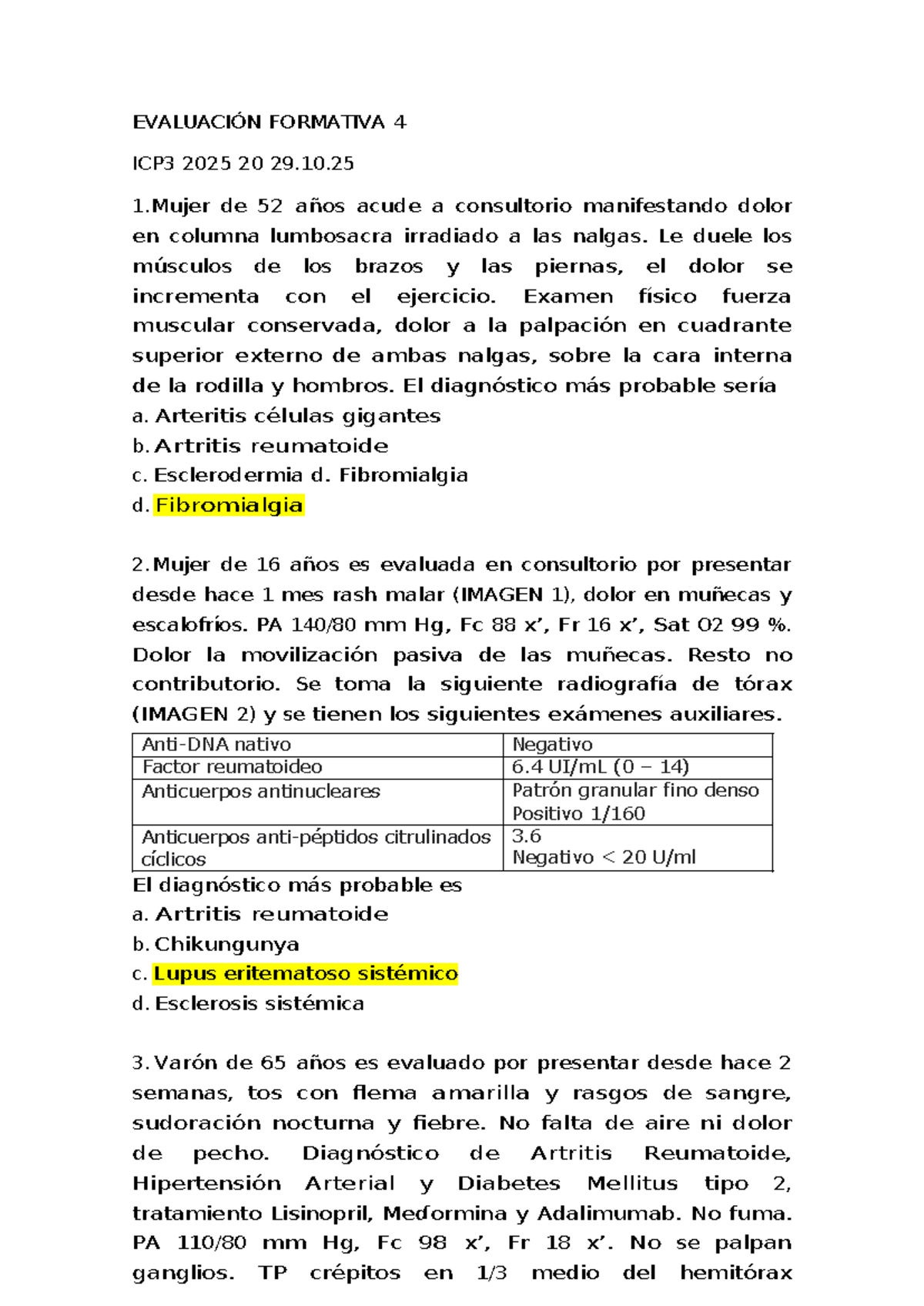Evaluación Formativa 4 ICP3 2025: Diagnósticos y Casos Clínicos - Studocu