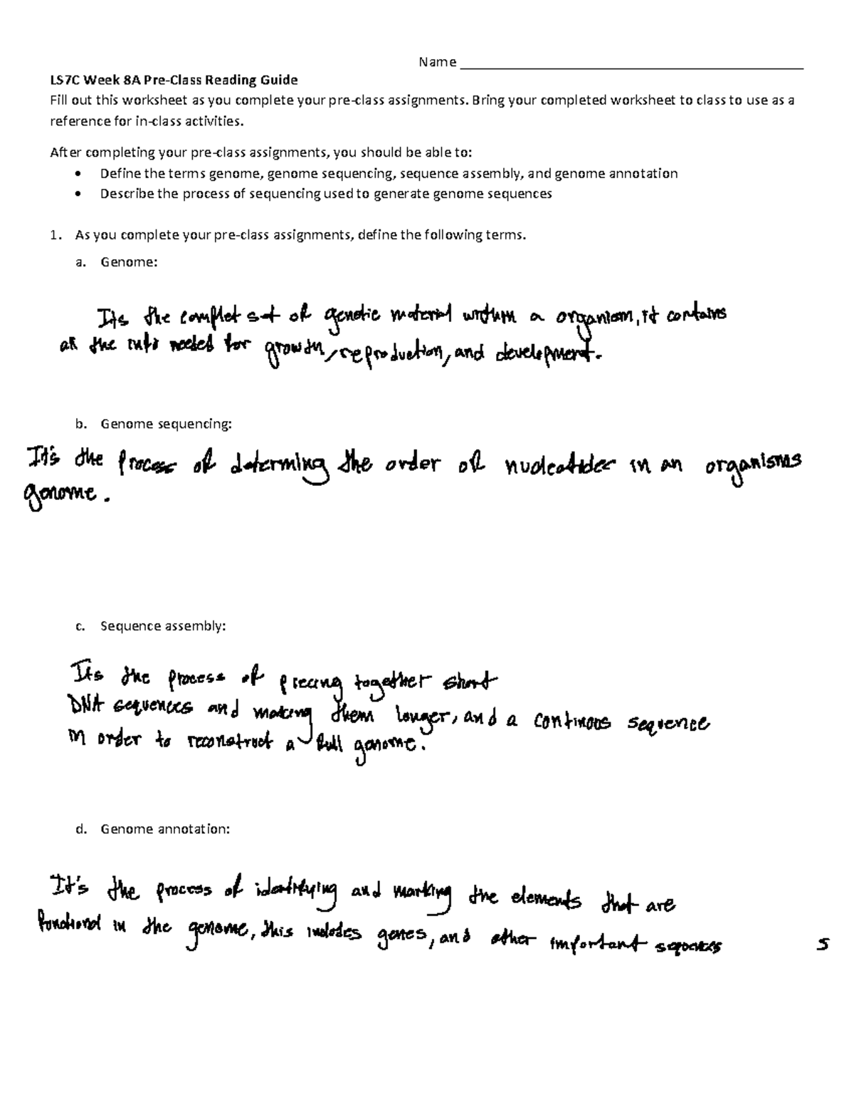 LS7C Week 8A Pre-Class Reading Guide: Genome Concepts and Definitions - Studocu