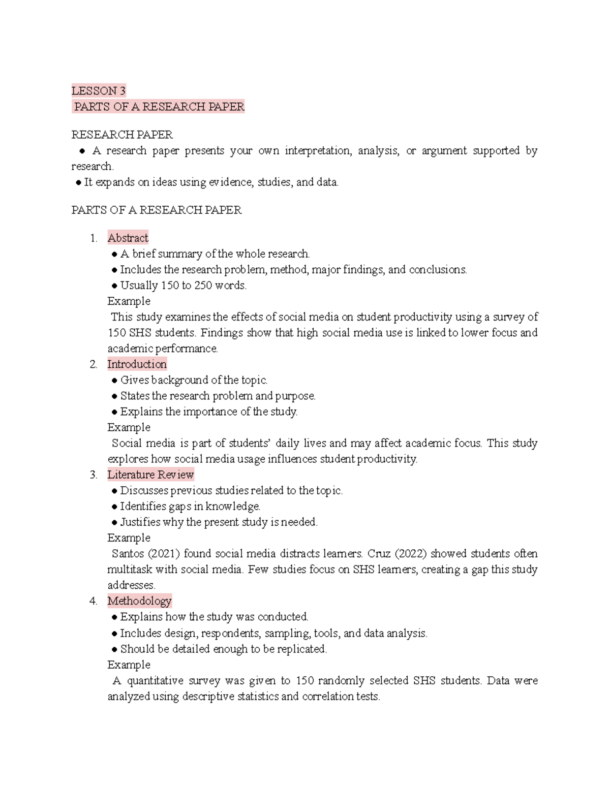G11 Research Paper Lesson: Parts & APA Citation Guide - Studocu