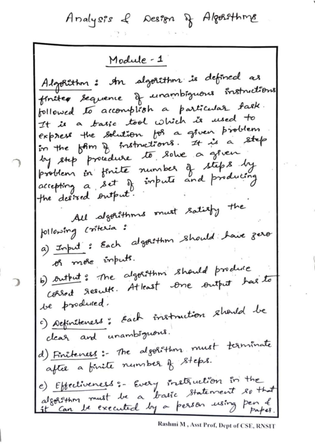 Analysis and Design of Algorithms: Module 1 Overview - Studocu