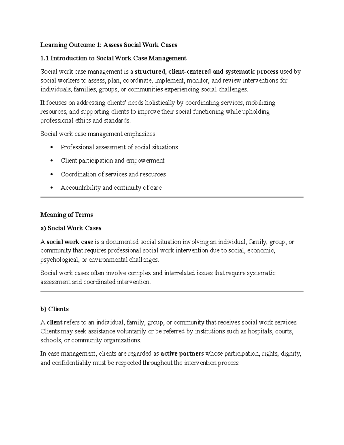 CASE MGT 101: Overview of Social Work Case Management Principles - Studocu