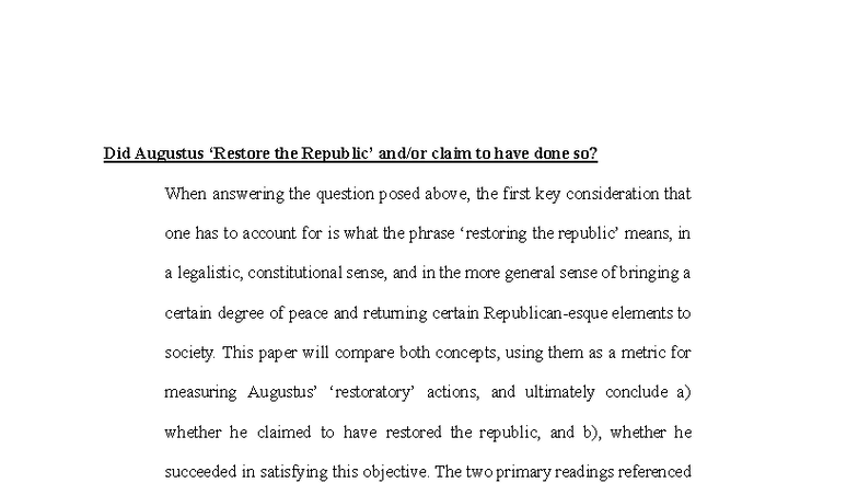 Did Augustus Claim to Restore the Republic? A Critical Analysis - Studocu