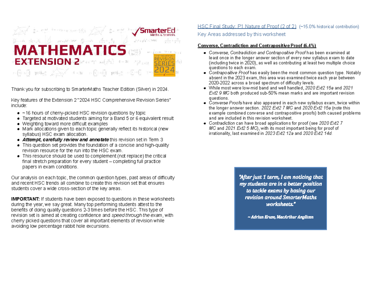 Final Study: EXT2 P1 Nature of Proof - Contradiction & Contrapositive ...