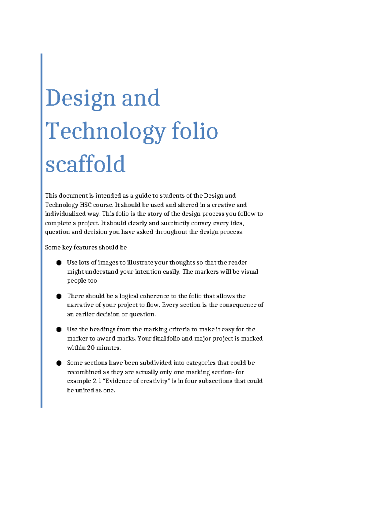 DT HSC Folio Scaffold: Guide for Major Project Development 2024 - Studocu