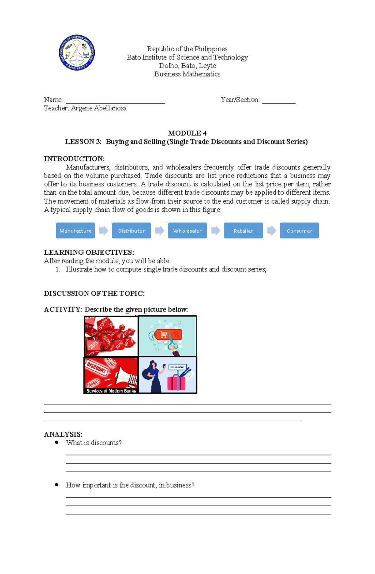 Module 4 - Buying and Selling (Single Trade Discounts and Discount ...