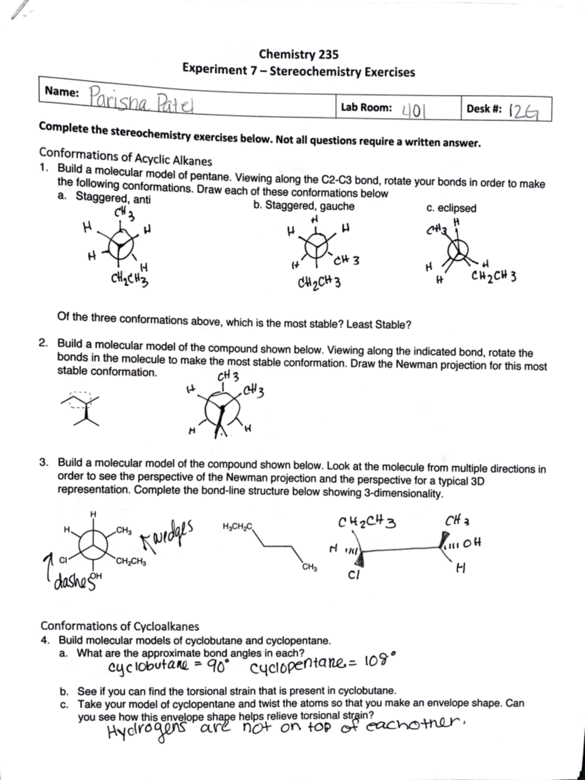 Experiment 7 - Assignment - Chemistry 235 Experiment 7 ...