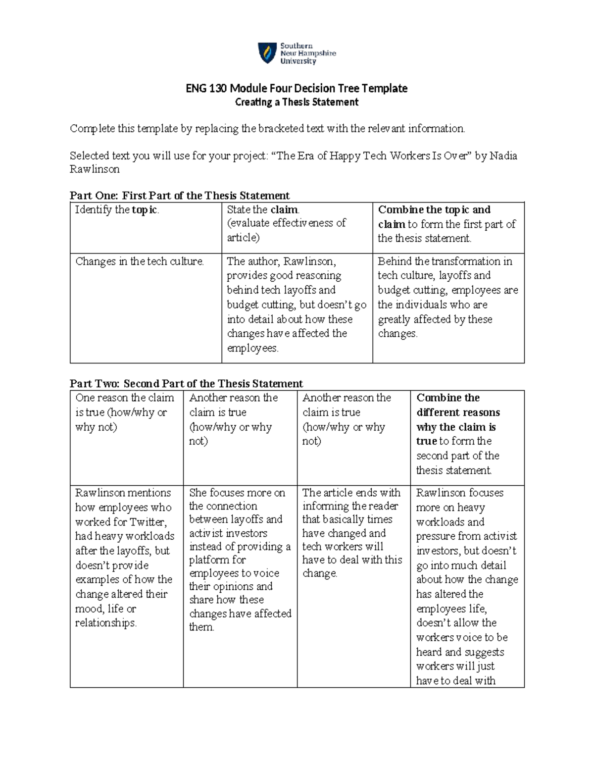 ENG 130 Module Four Thesis Statement Decision Tree Template - Studocu