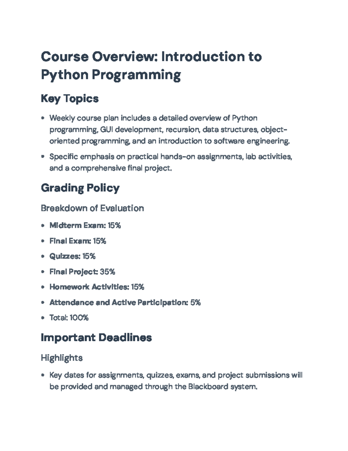 Introduction to Python Programming (CS101): Course Overview and Guide - Course Overview: - Studocu