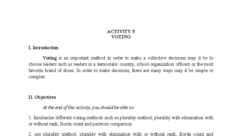 Voting Methods and Applications - Mathmod100 - Studocu