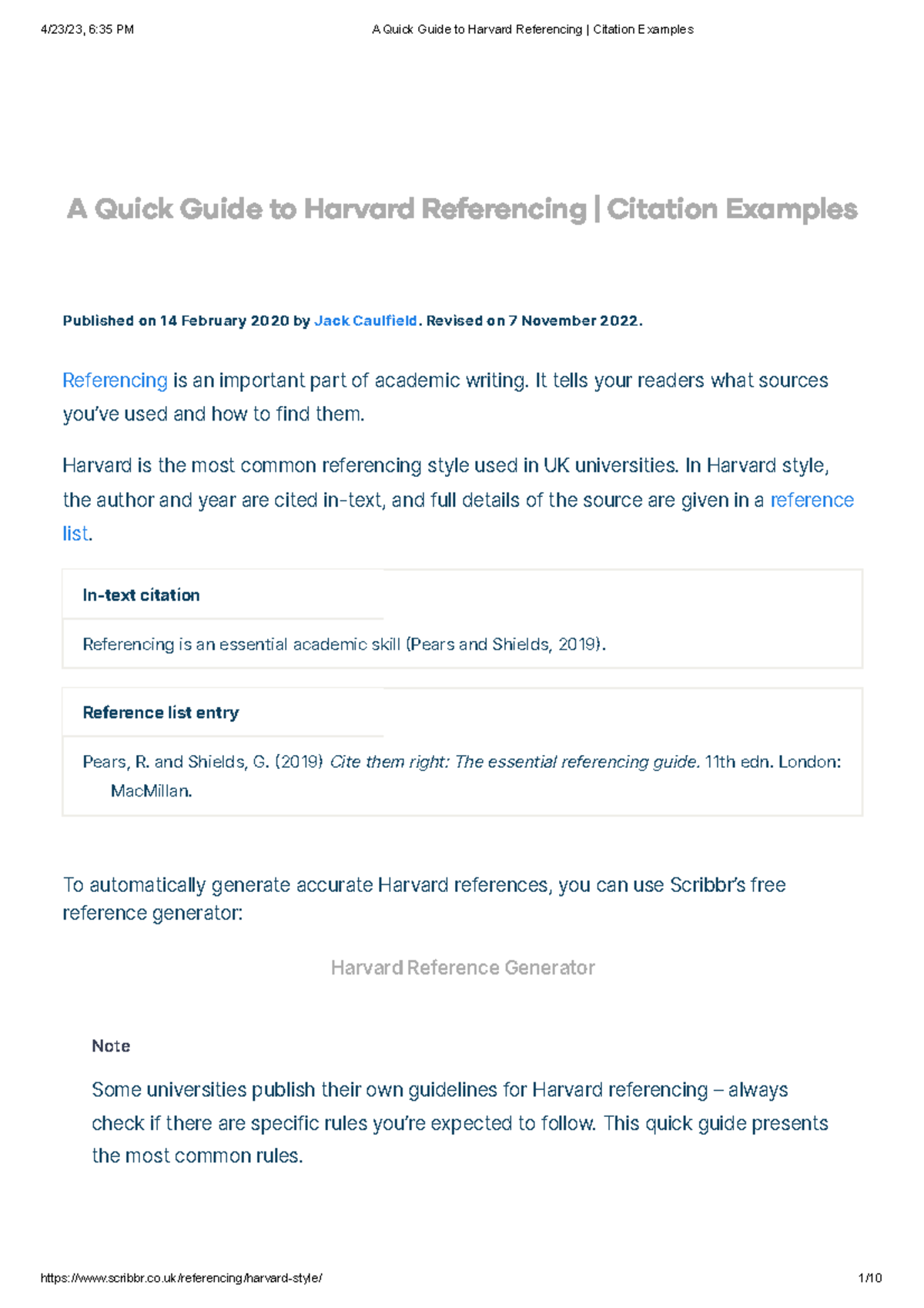 A Quick Guide to Harvard Referencing (ENG 101) - Studocu
