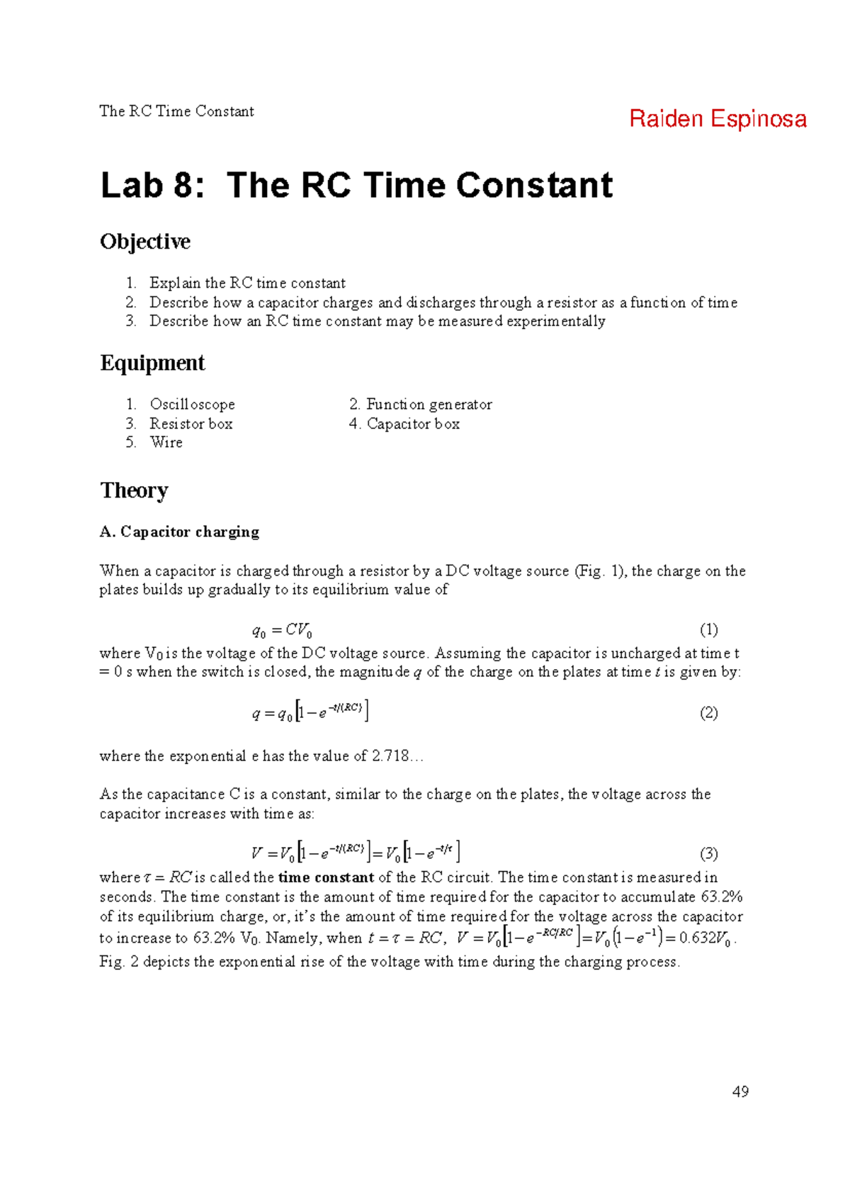 Lab 8: The RC Time Constant - Charging & Discharging Analysis - Studocu