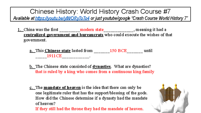 World History Crash Course: Chinese History Overview (Course Code: WH7 ...