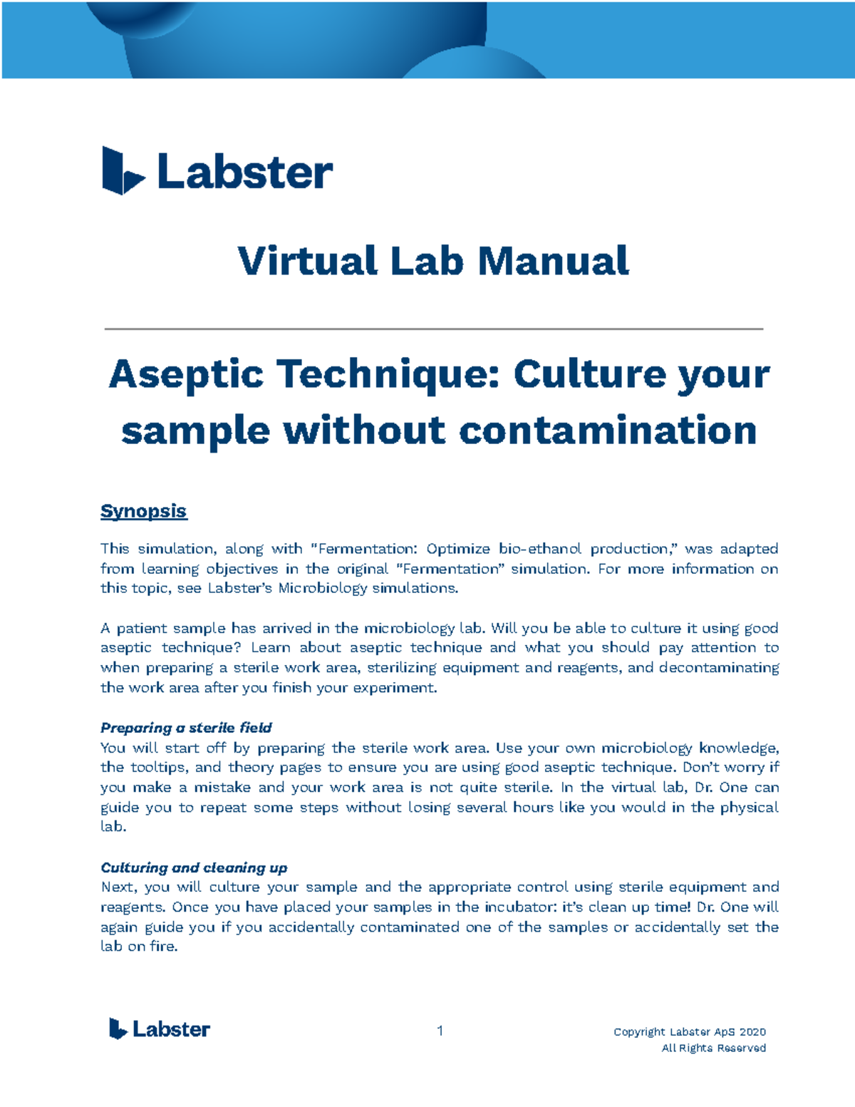Lab Manual: Aseptic Technique for Contaminant-Free Culture - Studocu