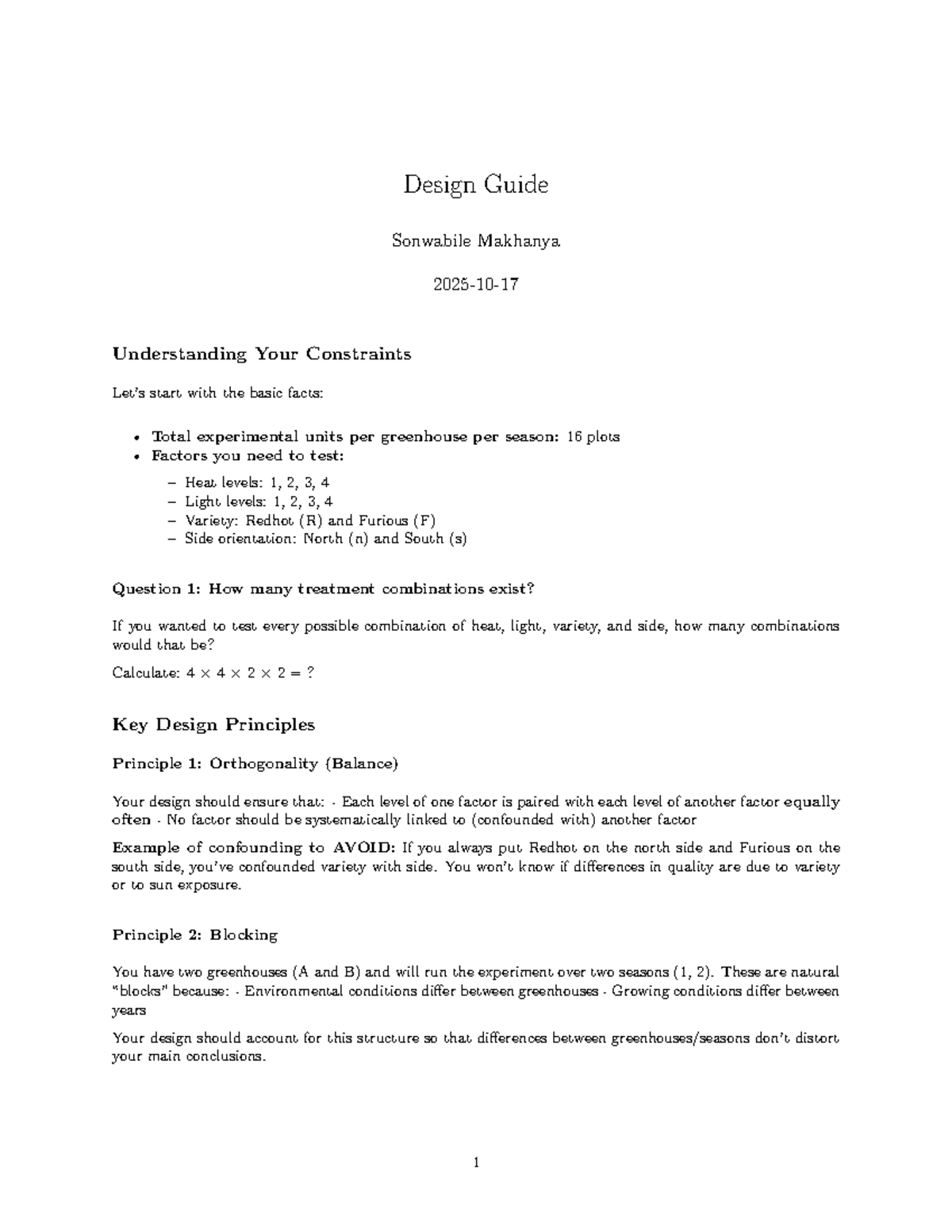 Design Guide: Understanding Experimental Constraints (Course Code: DSH ...