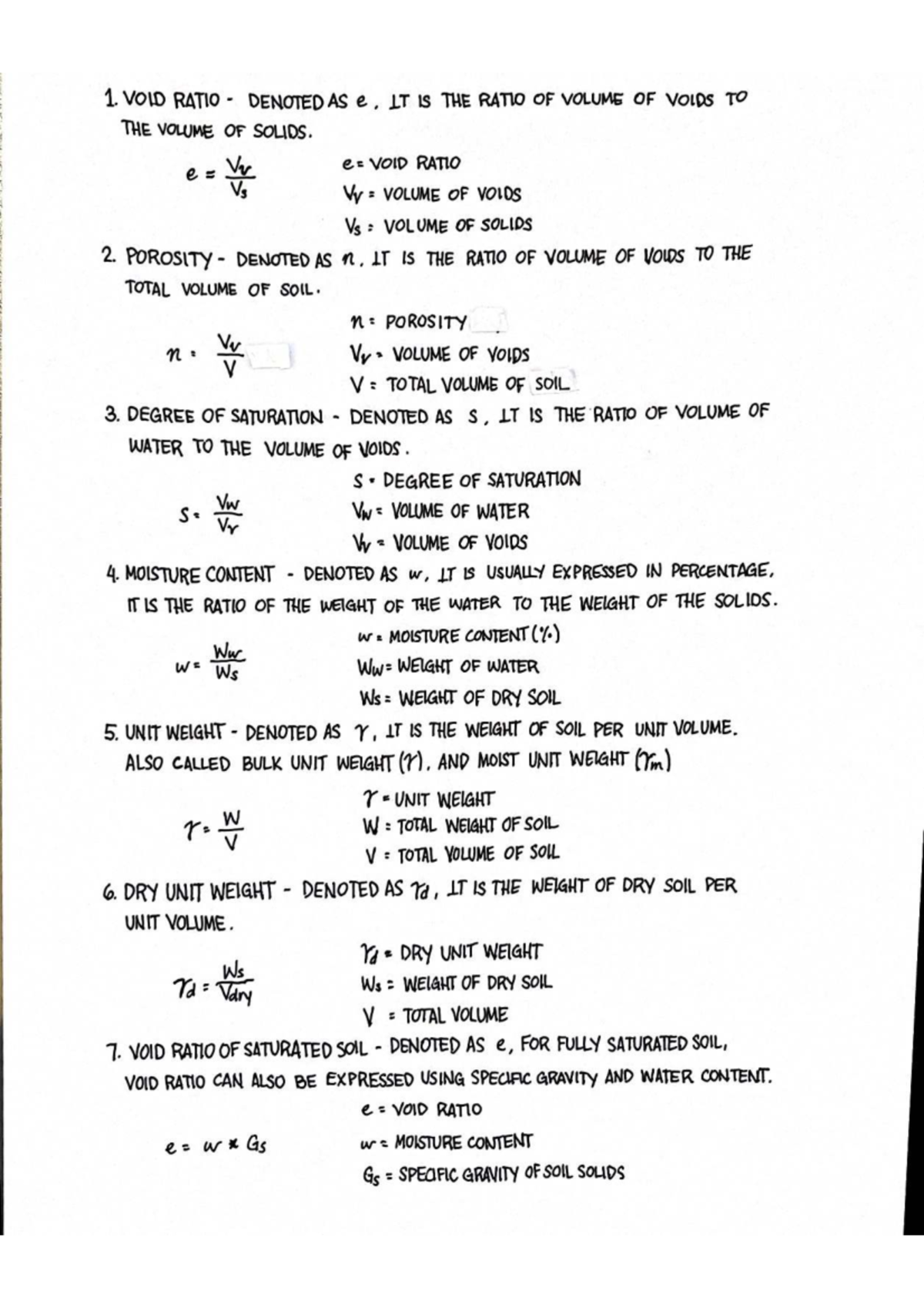 Soil Mechanics Terms and Formulas: Void Ratio, Porosity, and More - Studocu